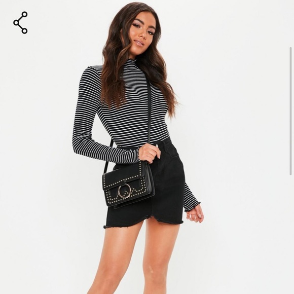 Missguided | Tops | Black Stripe Lettuce High Neck Bodysuit | Poshmark